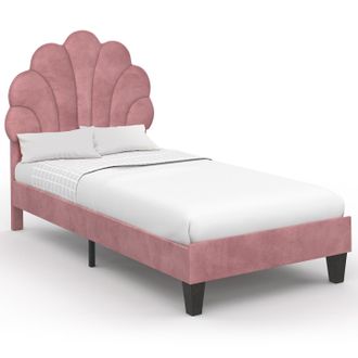 IDMarket Letto Singolo A Conchiglia Amanda 90 X 190 Cm Con Base In Velluto Rosa Cipria