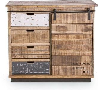 Hellin Hellin - Buffet bas en bois de manguier et métal 1 porte coulissante 4 tiroirs - harlem