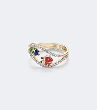 Yvonne L&eacute;on Yvonne L&eacute;on Alliances Coccinelle Scarab&eacute;e en or 9 ct, &eacute;mail et diamants