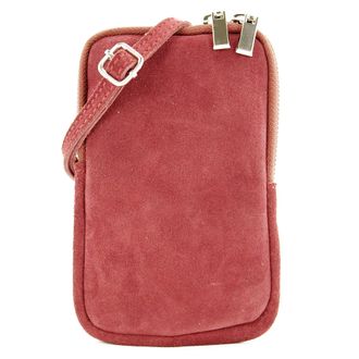 modamoda.de T197 Damen Leder Handytasche 6,7 Zoll Umh&auml;ngetasche handmade in Italy, Farbe:Purpurrot Wildleder