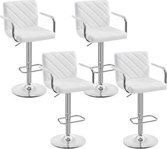 Yaheetech Lot de 4 Tabourets de Bar avec Accoudoirs Réglables en Hauteur Siège Rotatif sur 360°, Chaises de Bar en Similicuir et Pied en Métal, Tabouret Haut Mo