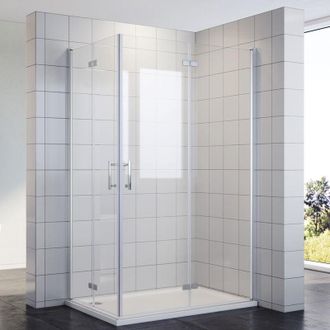 Sonni Walk in Duschkabine eckeinstieg mit faltt&uuml;ren 180&ordm; beide Seiten faltbar Nanobeschichtung glas Dusche Duschabtrennung 100x100x195cm - Sonni