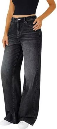 Generic Jean pour femme taille haute élastique à jambe large pantalon slim fit boyfriend denim jean jambe droite streetwear jeggings baggy bootcut pour femme,