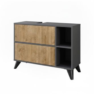 Vicco Waschbeckenunterschrank Anthrazit/Bergeiche Leano 80x62x30 cm - Unterschrank f&uuml;r das Badezimmer, Kombination aus offenen F&auml;chern und T&uuml;ren f&uuml;r Flexibl