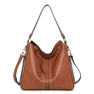 Montana West Hobo Handtasche f&uuml;r Damen, gro&szlig;e Geldb&ouml;rsen und Handtaschen mit Nieten und Crossbody-Gurt, Braun, Large