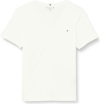 Tommy Hilfiger Damen T-Shirt Kurzarm Slim Cody V-Ausschnitt, Wei&szlig; (Ecru), 48