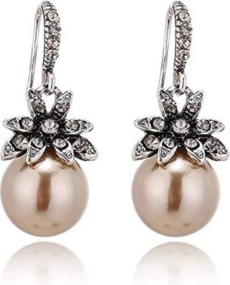 Generic Boucles doreilles vintage en forme de goutte avec perles ivoire clair et zircone cubique pour mari&eacute;e et m&egrave;re, traitement pratique champagne