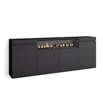 Skraut Home | Sideboard, Highboard | Kommode, Komodenschrank | 200x75x35cm | 4 T&uuml;ren | Elektrokamin. Ma&szlig;e | Moderner Stil | Schwarz