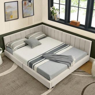 Generic Samt-Doppelbett mit hohem Kopf - F&uuml;r einen angenehmen Wohnkomfort - Beige, 160x200 cm (ohne Matratze) - Schafft eine kuschelige Atmosph&auml;re im Raum