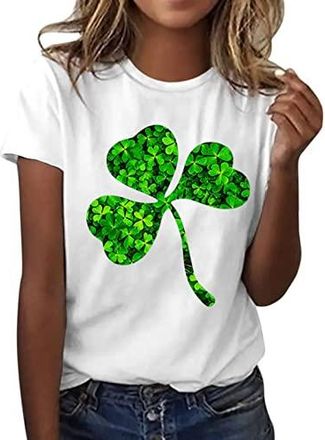 Generic HUIFUAO Chemise de la Saint-Patrick pour femme avec imprim&eacute; tr&egrave;fle vert porte-bonheur irlandais tenues festives &agrave; manches courtes et col rond, A02 bla