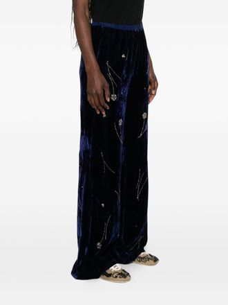 Forte_Forte Crystal-Embellished Velvet Trousers - Navy