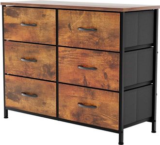 Home Discount Home Discount - Chorley Kommode mit 6 Schubladen aus Stoff mit Metallrahmen für Schlafzimmer & Wohnzimmer, Rustikal-Braun