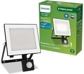 Philips Lois Flutlichtstrahler für den Außenbereich mit Sensor, 30 Watt, 5000K Tageslicht, Schwarz, Weißes Licht
