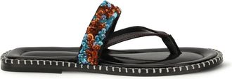 Dries Van Noten Tongs en cuir orn&eacute;es de sequins - Femme - Chaussures - Bleu - Taille: 38 EU