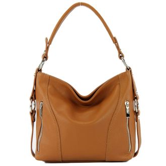 modamoda.de T202 Damen Leder Henkeltasche Schultertasche handmade in Italy, Farbe:Camel