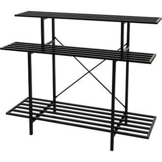 Hhg Pflanzenregal HHG-347, Blumentreppe Blumenst&auml;nder Pflanzentreppe, 3 Ablagen Stahl schwarz 100x120x44cm