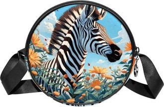 Generic Petit sac &agrave; bandouli&egrave;re rond pour femme, motif z&eacute;br&eacute; avec fermeture &eacute;clair, bretelles r&eacute;glables, sac &agrave; main rond d&eacute;contract&eacute; pour femmes et filles