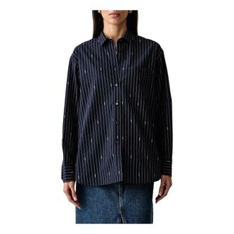 Lacoste Chemise en popeline ray&eacute;e - Femme - Blouses et Chemises - Bleu - Taille: 38 FR