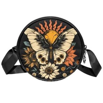 Generic Sac &agrave; bandouli&egrave;re rond pour femme, petit sac &agrave; bandouli&egrave;re vintage avec fermeture &eacute;clair, bretelles r&eacute;glables, style d&eacute;contract&eacute; pour femmes et filles