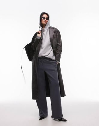 Topshop Manteau en cuir véritable de qualité supérieure - Noir délavé