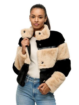 Tazzio Winterjacke F805 Blockstreifen-Design im Teddy-Look, kuschelige Felloptik