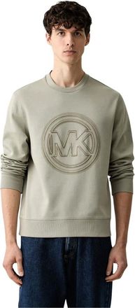 Michael Kors Homme, Sweatshirts et sweats &agrave; capuche, Vert, Taille: S SweaT-shirt &agrave; col rond en coton m&eacute;lang&eacute; avec breloque logo