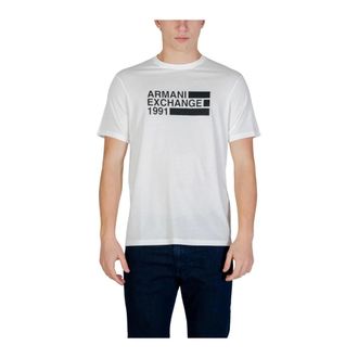 A|X Armani Exchange Homme, Tops, Blanc, Taille: L T-shirt &agrave; Manches Courtes et Imprim&eacute; &agrave; Col Rond