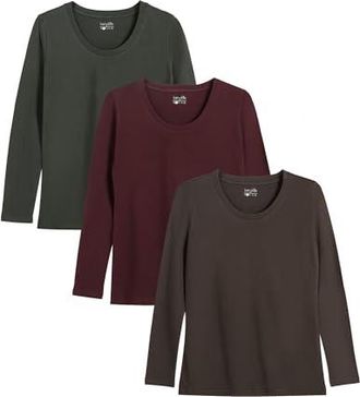 Berydale Bd159 T-Shirt à Manches Longues, Gris Marron, Vert foncé, Bordeaux, XXL (Lot de 3) Femme