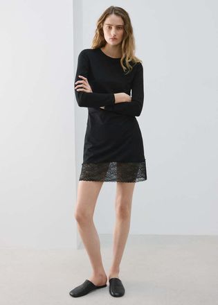 Mango Chemise de nuit d&eacute;tail brod&eacute; noir - Femme - S - MANGO