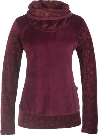 vishes Alternative Bekleidung - Damen Rollkragen Samtpullover Sweater aus Baumwolle Bedruckt dunkelrot 44