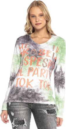 Cipo & Baxx Damen Sweatshirt Langarm WL237 Grün - Stylischer Pullover mit Print & Verzierungen - Bequemer Alltags-Look für Freizeit, Schule & Streetwear Outfit - 