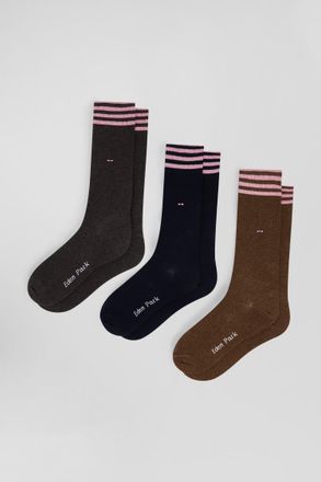 Eden Park Lot De 3 Paires De Chaussettes Marron &Agrave; D&eacute;tails Cercl&eacute;s En Coton Stretch