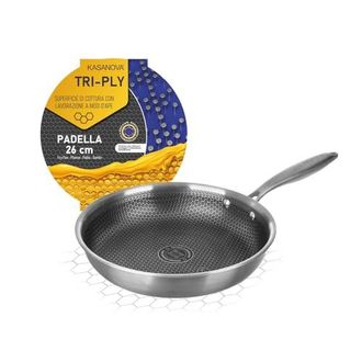 KASANOVA Poêle antiadhésive Tri-ply, Revêtement nid dabeille, compatible avec le four et tous les types de cuisinières. (26 cm)