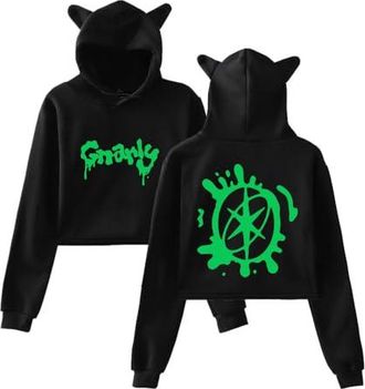 Generic Katseye Merch Gnarly Sweat &agrave; capuche avec oreilles de chat pour femme Style d&eacute;contract&eacute; Manches longues Crop Tops, Noir, XXS