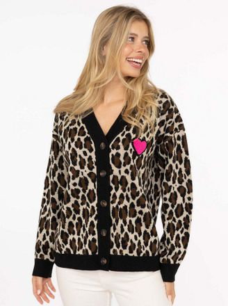 Zwillingsherz Strickjacke Herz mit Kn&ouml;pfen, Leomuster und Herzpatch