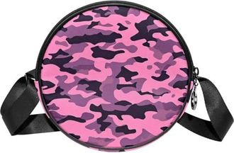 Generic Sac &agrave; bandouli&egrave;re Circle pour femme, petit sac &agrave; bandouli&egrave;re rose camouflage avec fermeture &eacute;clair, bretelles r&eacute;glables, sac &agrave; main rond d&eacute;contract&eacute; p