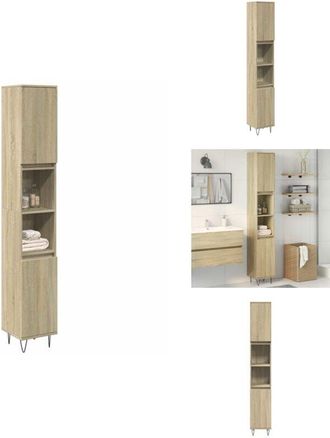vidaXL Badschrank Sonoma-Eiche 30x30x190 cm Holzwerkstoff - Badschrank - Badschränke - Badezimmerschrank - Badezimmermöbel