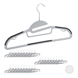 Relaxdays Kleiderb&uuml;gel Set, Hosenstange, Kleid, Rock, Krawattenhalter, rutschfest, 360&deg; drehbar, gro&szlig;es 30er Pack, grau