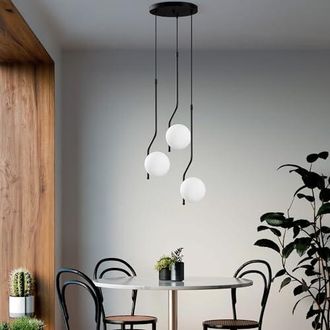 Opviq Elegant Black Chandelier, Metal Body, Adjustable Height 65-110 cm, &Oslash;15 cm Cap, 3 x E14 Max 40W, Perfect for Modern Living Spaces, IP20 Rated