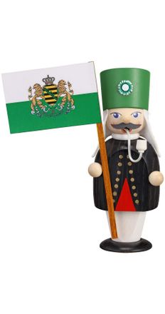 Seiffener Volkskunst | Räuchermann Erzgebirge | Kleine Gesellen 16 cm | Räuchermännchen | Original Erzgebirgische Volkskunst | 12267 | Bergmann mit Fahne