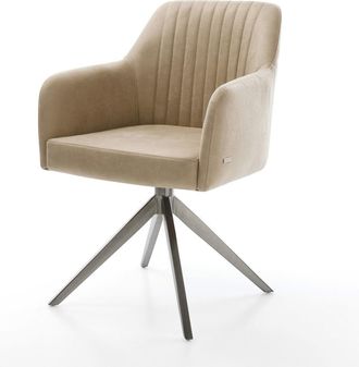 DELIFE Drehstuhl Greg-Flex Mikrofaser Beige Vintage Kreuzgestell breit Graphit 360° drehbar Wippfunktion Taschenfederkern, Esszimmerstühle