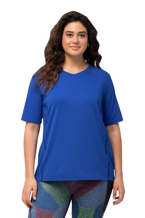 Ulla Popken Damen, UV-Schutz 50+, V-Ausschnitt, Halbarm T-Shirts, Royalblau, 42-44