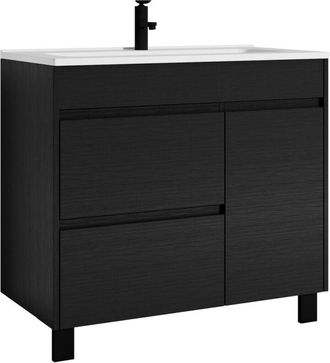 Badplaats Badezimmer Badm&ouml;bel-Set Salzburg 80cm Schwarz Holz - Unterschran