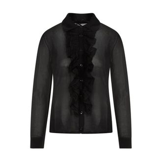 Tom Ford Femme, Blouses et Chemises, Noir, Taille: 38 FR Ruffled Collared Viscose Shirt