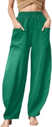Generic Pantalon en coton et lin pour femme - Jambe large - Pantalon de plage d&eacute;t&eacute; confortable - Pantalon de yoga Palazzo - XIYU26052, Vert, 4XL