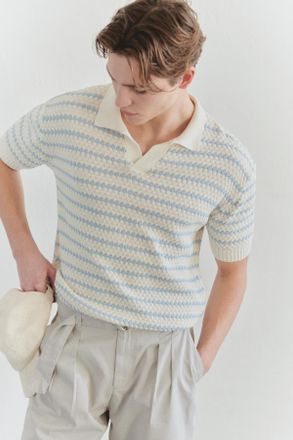 Trendyol MAN Jungen Ecru Gestreift Kurz Regular Fit Poloshirts