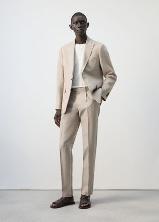 Mango Pantalon costume Amalfi 100 % lin slim-fit beige - Homme - 38 - MANGO MAN