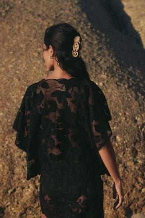 Next Strandshirt Cover-up mit Blumenmuster, Mesh und Bindedetail (1-tlg)