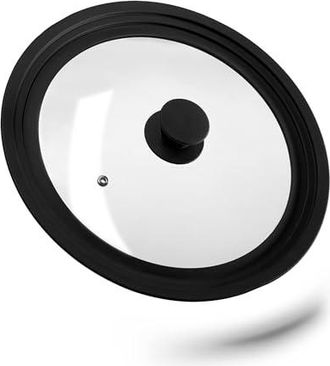 Relaxdays Topfdeckel universal, Glasdeckel mit abgestuftem Silikonrand, Töpfe & Pfannen 26-30 cm, HxD 5x31,5 cm, schwarz