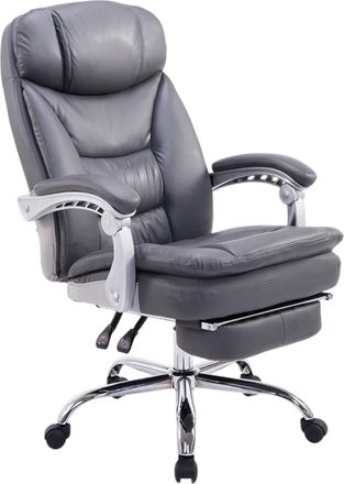 Clp XL Bürostuhl Troy | Relaxsessel Mit Kunstlederbezug Und Armlehnen | Höhenverstellbarer Chefsessel Mit Ausziehbarer Fußablage, Farbe:grau